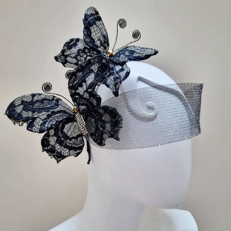 Ready to Ship BLACK LACE BUTTERFLY Headpiece, Black Silk and Lace ...