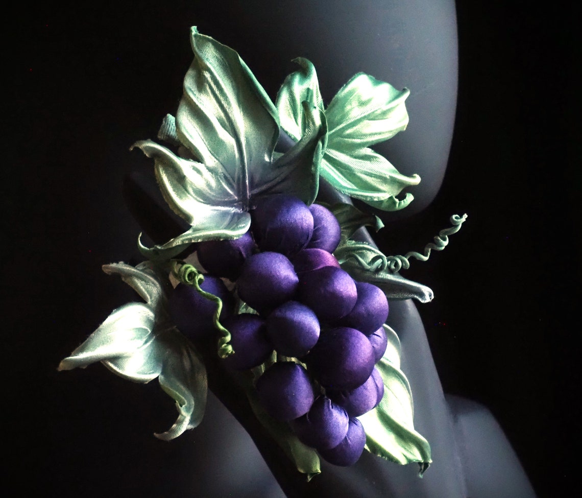 Ready to Ship Purple FABRIC GRAPE BROOCH, Textile Art, Textile Jewelry ...