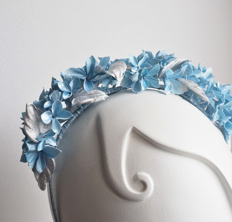 Ready to Ship Powder Blue and Silver SILK HYDRANGEA CROWN, Bridal ...