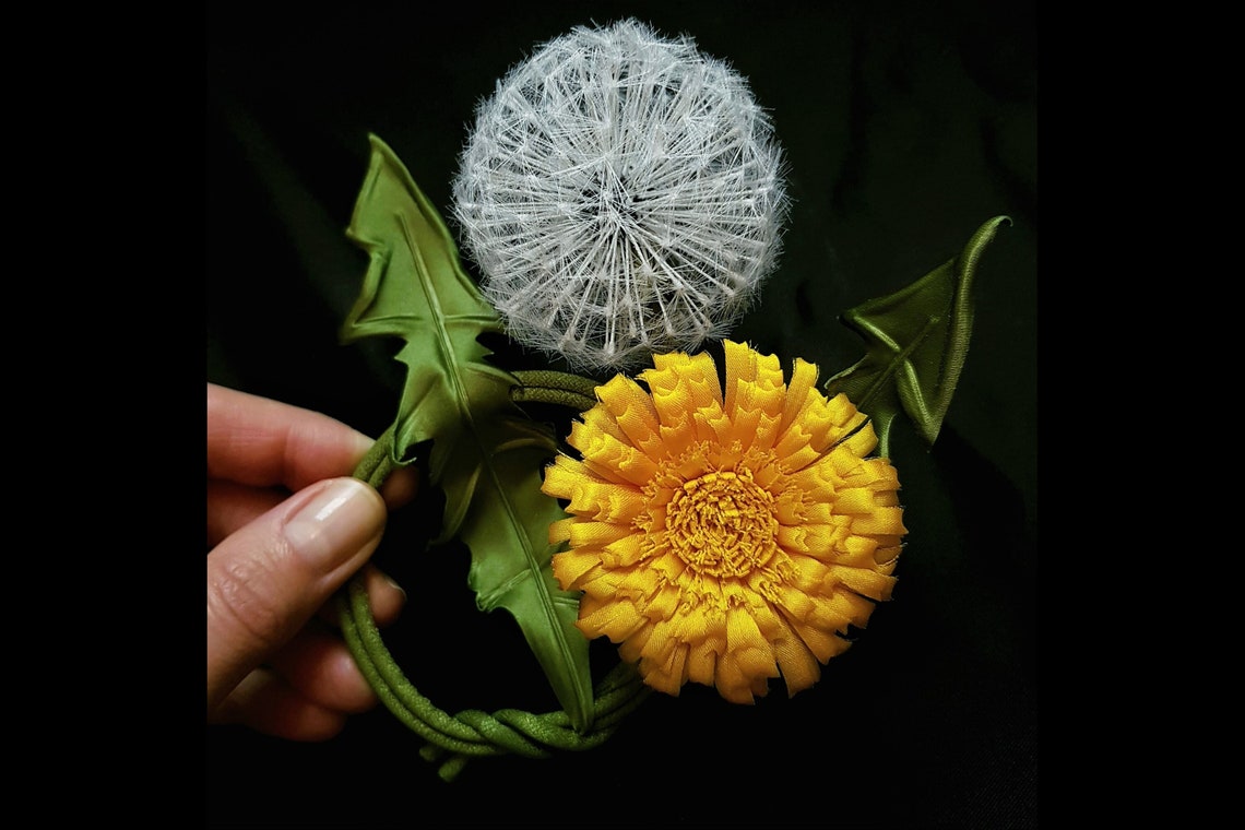ORIGINAL SILK DANDELION Clock Brooch, Textile Dandelion Brooch ...