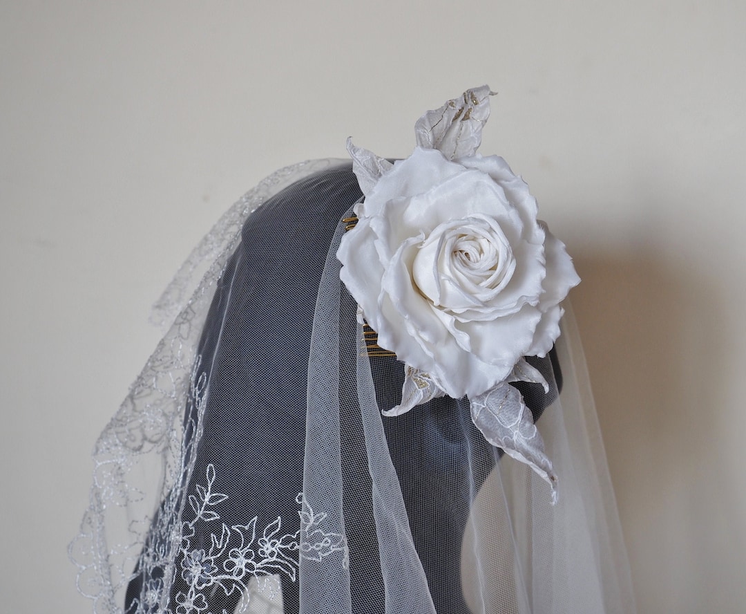 Ready to Ship SILK ROSE COMB, White Fabric Rose, Lace Bridal Comb ...