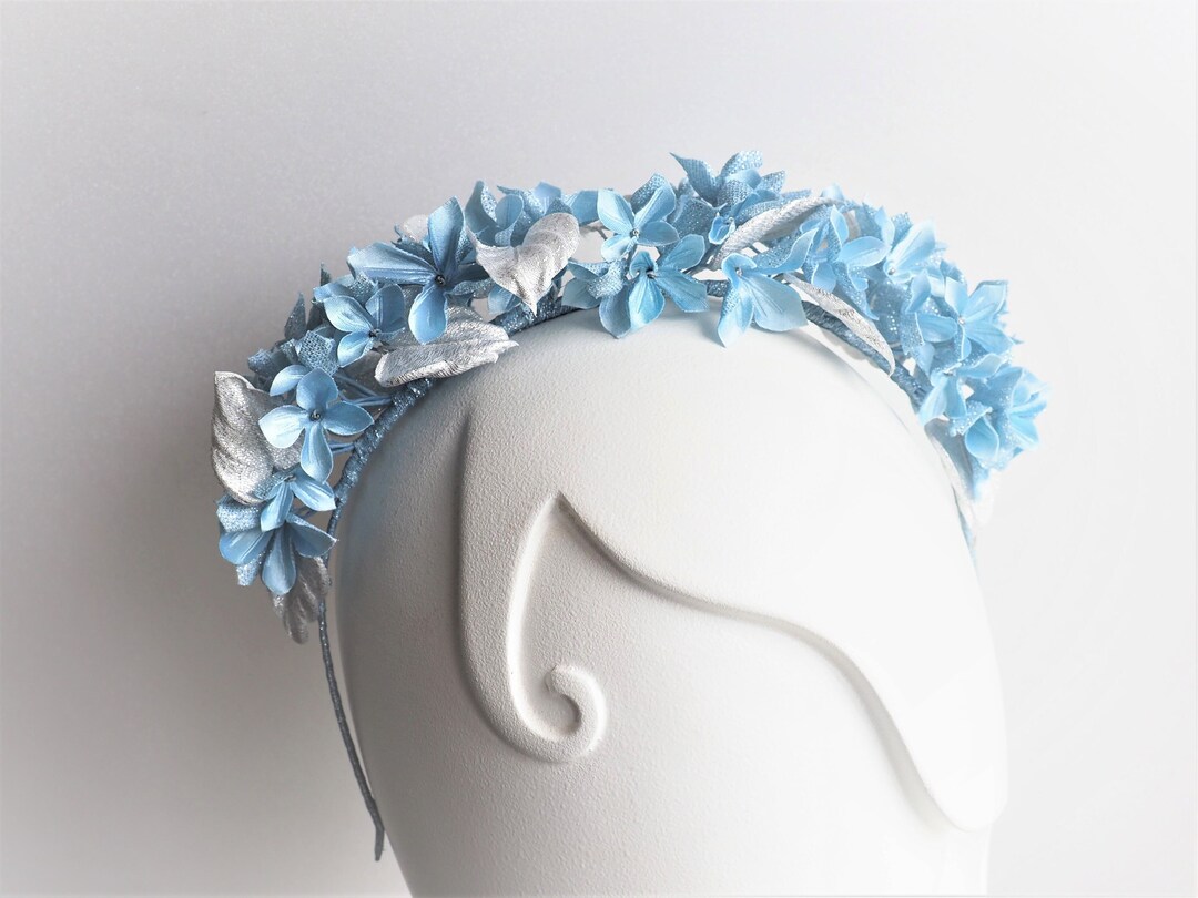 Ready to Ship Powder Blue and Silver SILK HYDRANGEA CROWN, Bridal ...