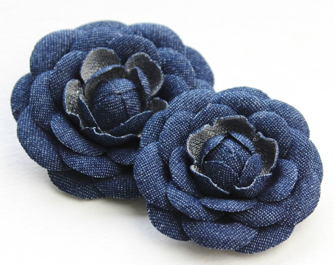 Denim Fabric Camellia Brooch, Denim Flower Pin, Jeans Flower, Denim ...