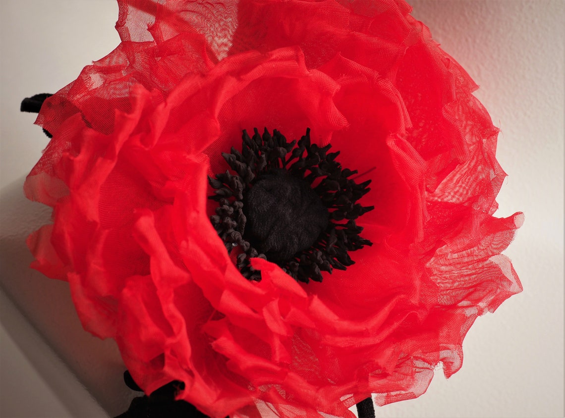 Ready to Ship RED ORGANZA POPPY Corsage, Red and Black Poppy Brooch ...