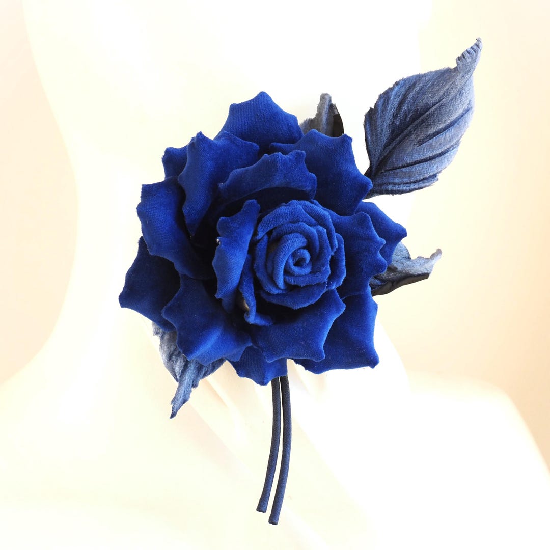 Ready to Ship Blue VELVET ROSE CORSAGE, Couture Fabric Flowers, Velvet ...