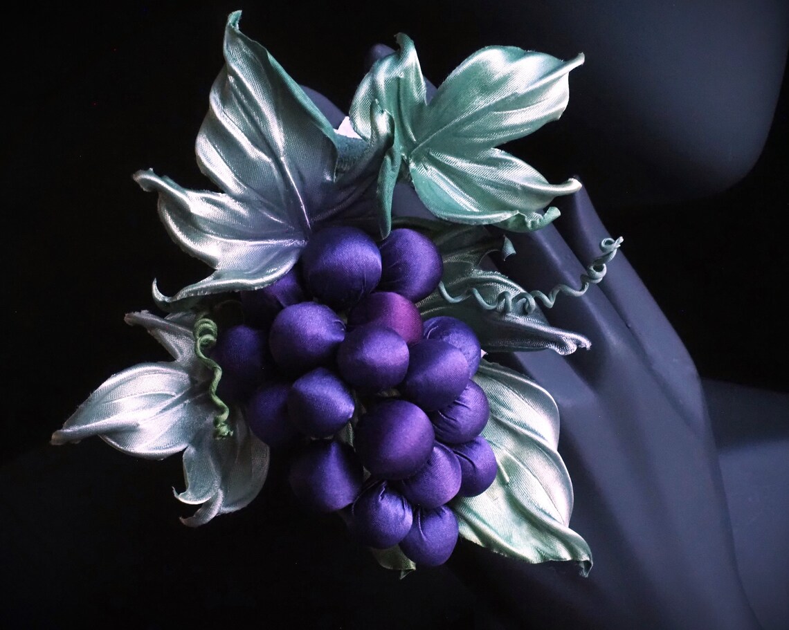 Ready to Ship Purple FABRIC GRAPE BROOCH, Textile Art, Textile Jewelry ...