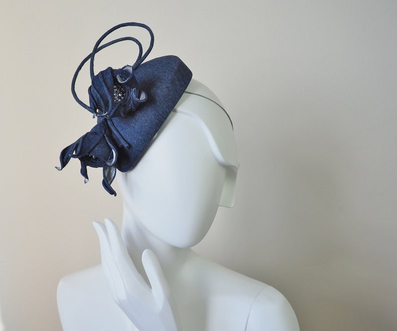 Denim Hugger Hat With Stylised Roses Denim Headpiece. Denim - Etsy UK