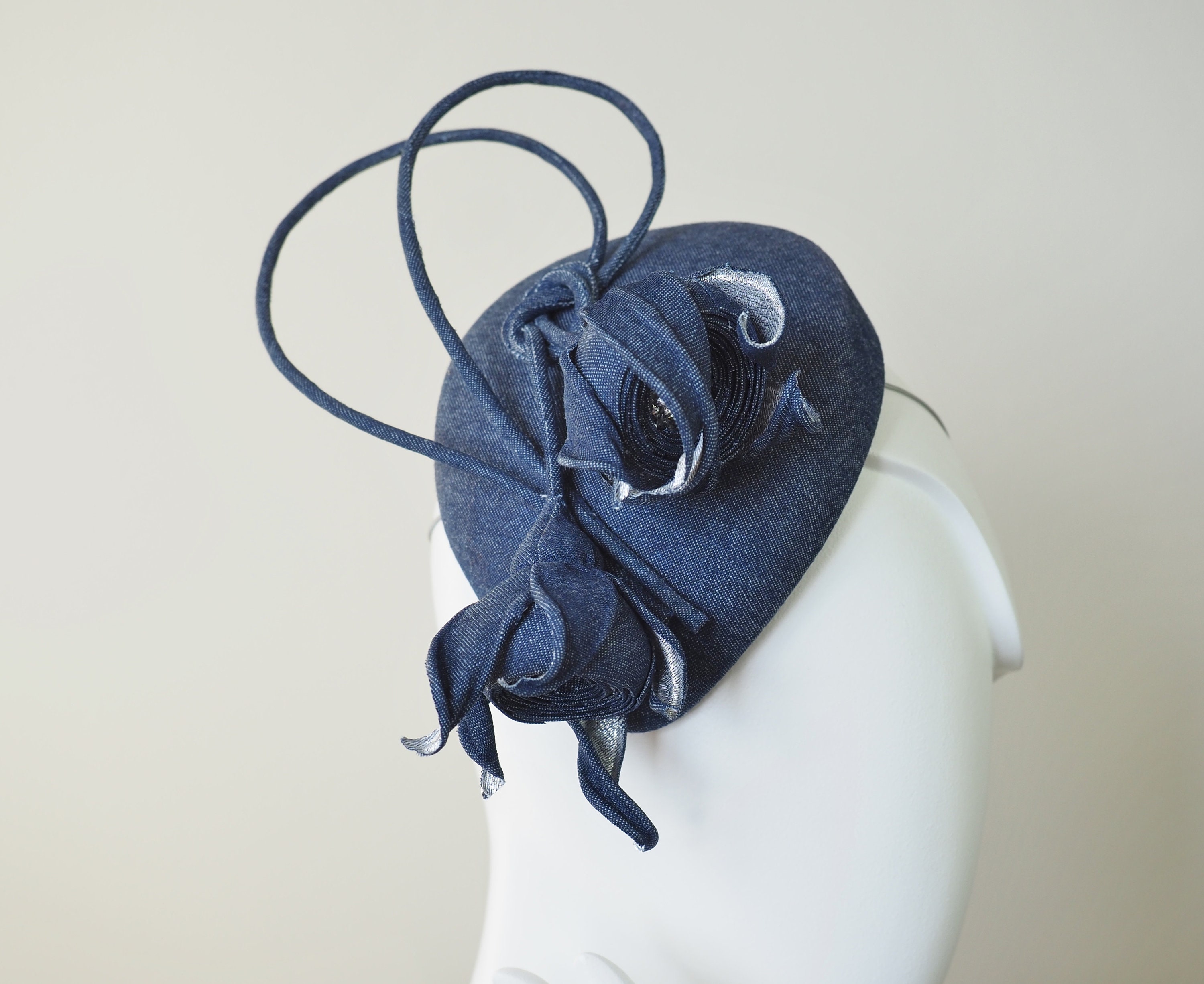 Denim Hugger Hat With Stylised Roses Denim Headpiece. Denim - Etsy UK