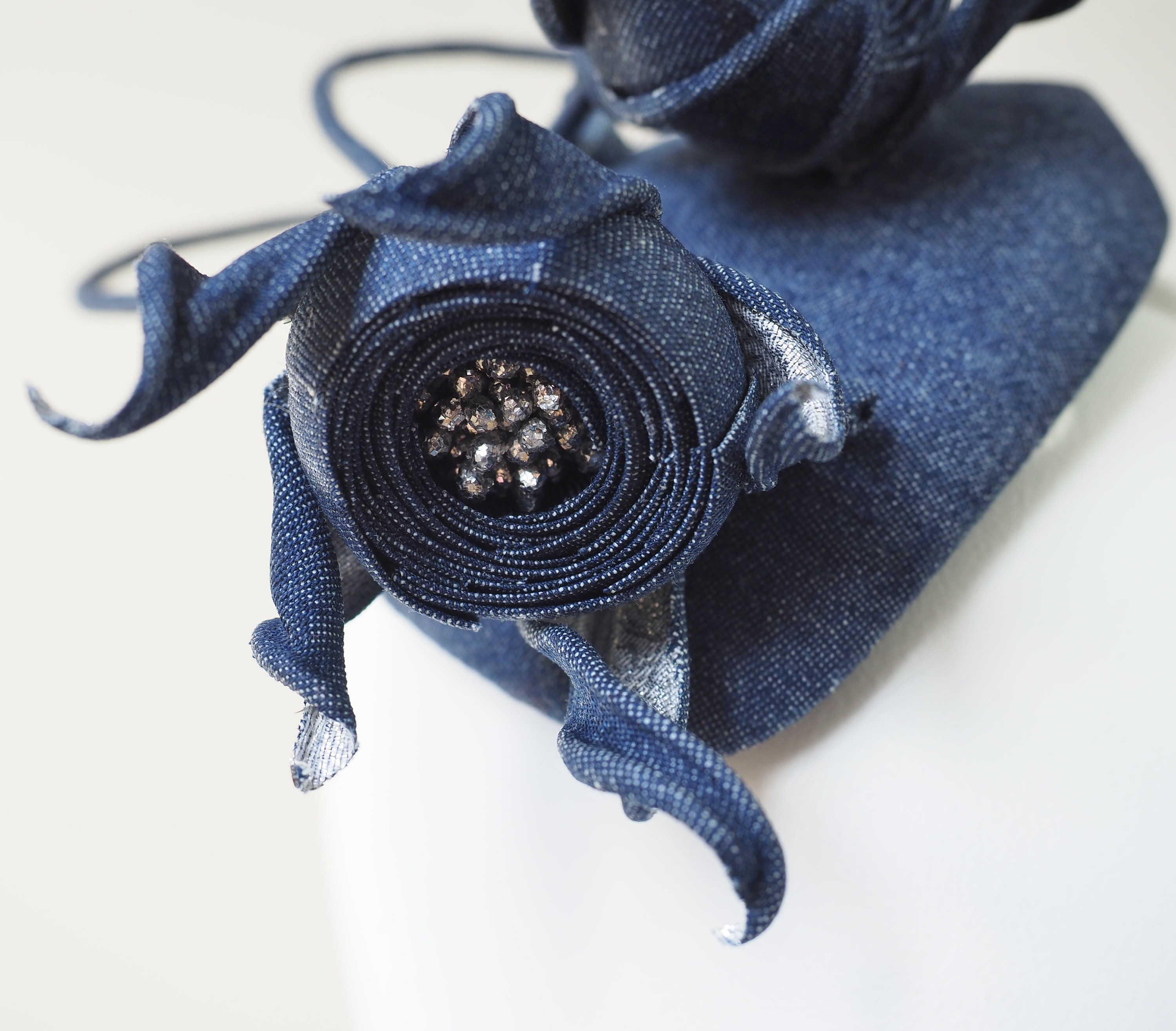 Denim Hugger Hat With Stylised Roses Denim Headpiece. Denim - Etsy UK