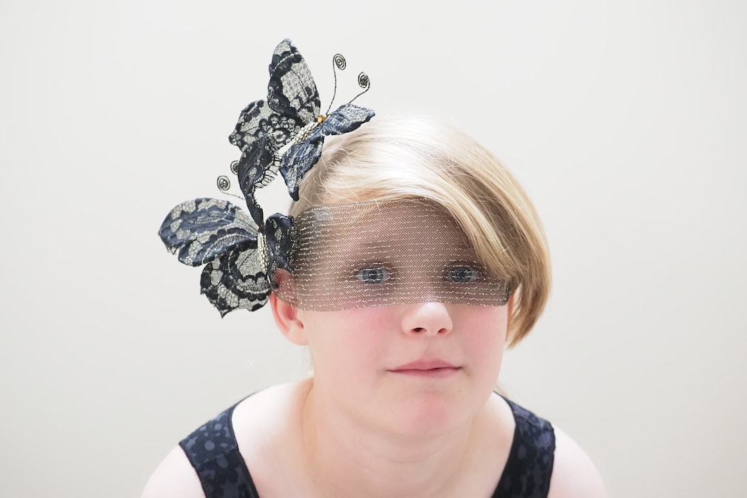 Ready to Ship BLACK LACE BUTTERFLY Headpiece Black Silk and - Etsy