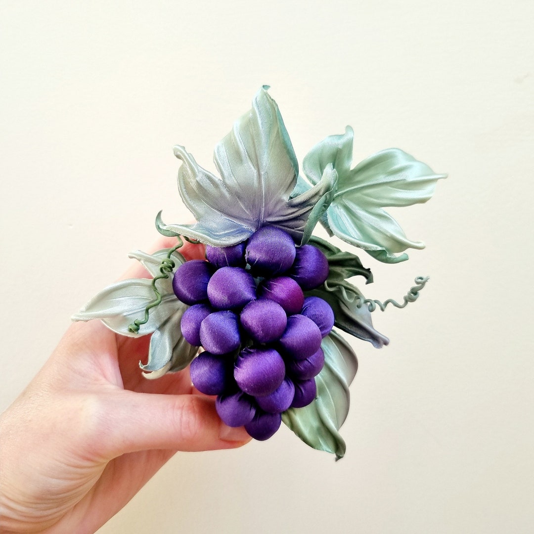 Ready to Ship Purple FABRIC GRAPE BROOCH, Textile Art, Textile Jewelry ...
