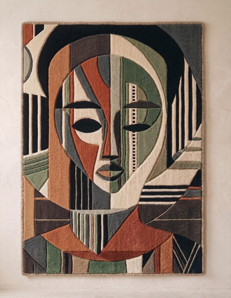 Abstract Face Woven Wall Hanging Rug Tapestry Modern Portrait Textile ...