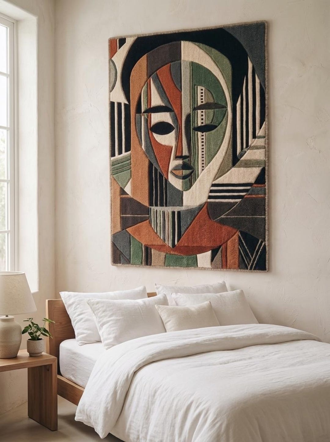 Abstract Face Woven Wall Hanging Rug Tapestry Modern Portrait Textile ...
