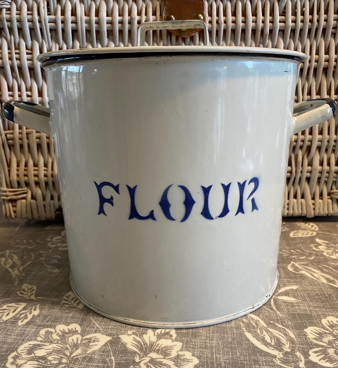 Vintage White Enamel Flour Bin Pot Tub Storage - Etsy