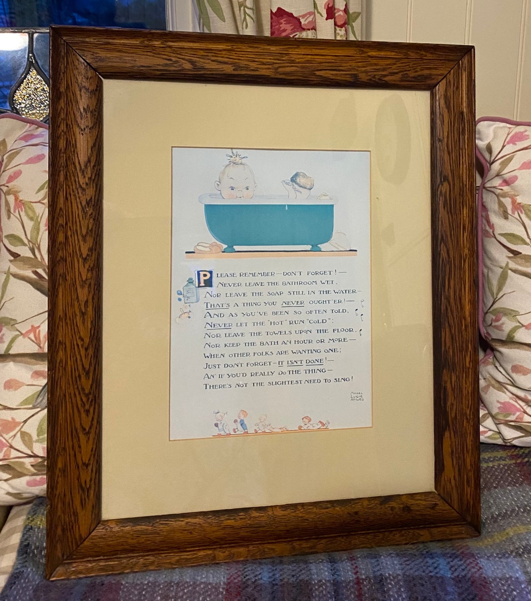 Vintage Mabel Lucie Attwell Bathroom Poem Print in Oak Frame Vgc - Etsy