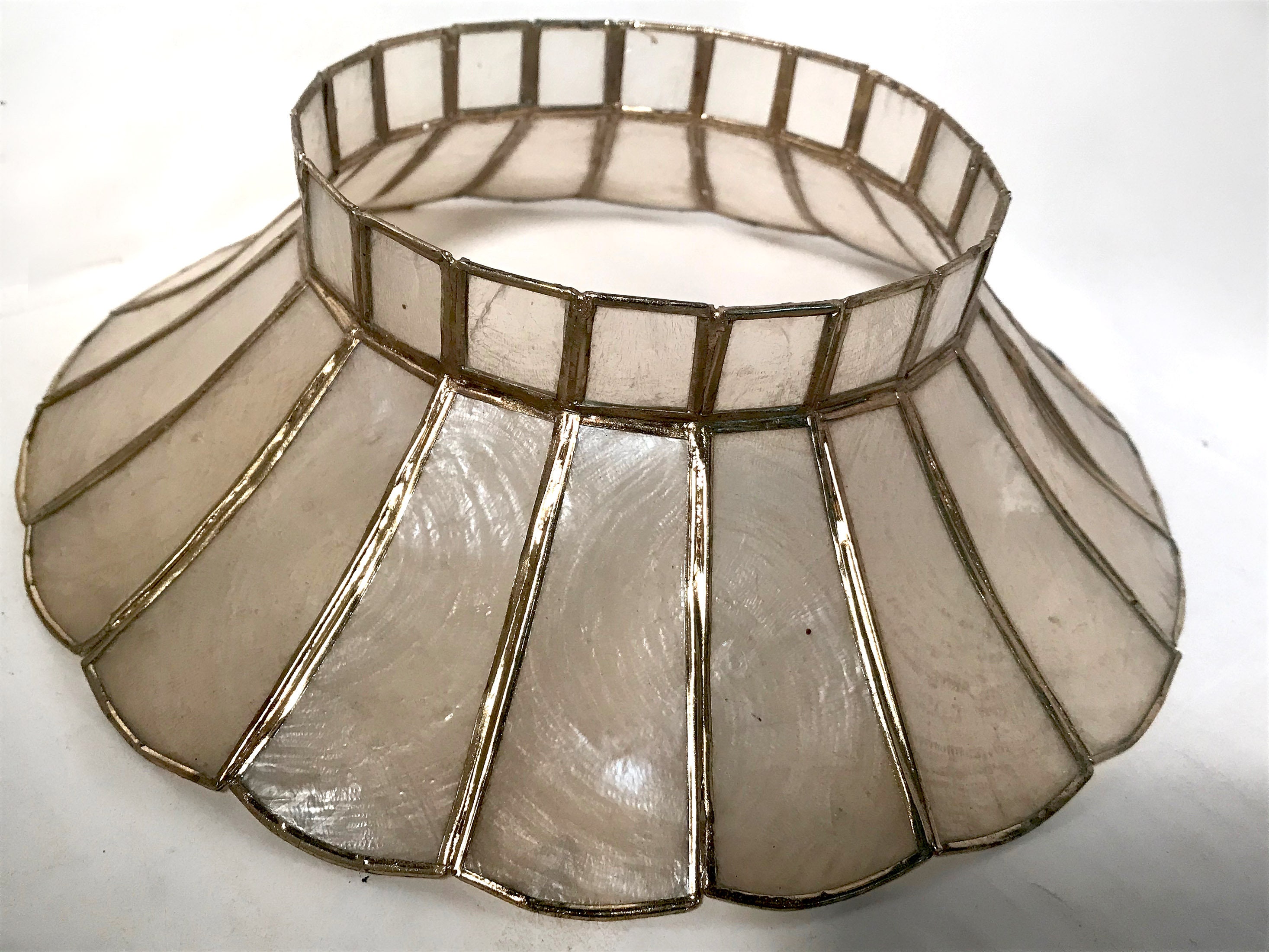 Vintage Capiz Lamp Shade Crown Topper Oyster Shell Hand Crafted Brass ...