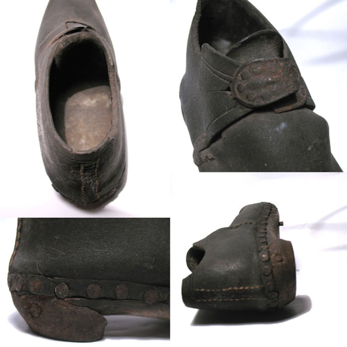 Antique Child's Leather & Wood Lancashire Clog Petrified Shoe British ...