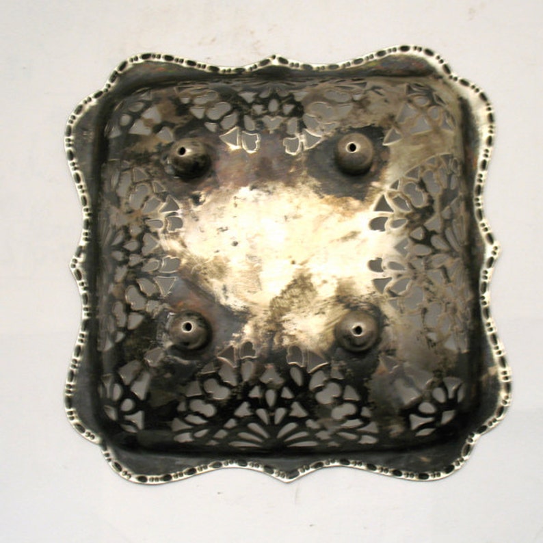 Vintage Footed Candy Dish Small Filigree Square Silver Plated Nickel ...