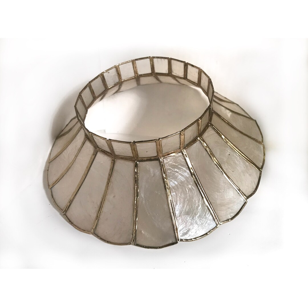 Vintage Capiz Lamp Shade Crown Topper Oyster Shell Hand Crafted Brass ...