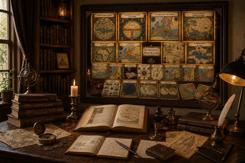 20 Medieval Maps Bundle Printable Wall Art| Medieval World Maps ...
