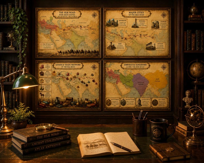 Silk Road Historical Maps Bundle, Ancient Trade Routes, Asia Wall Art ...