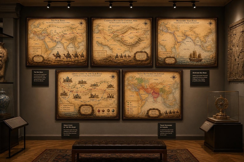Silk Road Trade Routes Map Bundle, Ancient Central Asia Caravan Paths ...