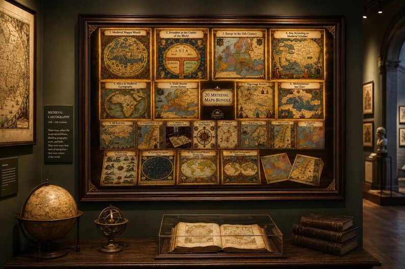 20 Medieval Maps Bundle Printable Wall Art| Medieval World Maps ...