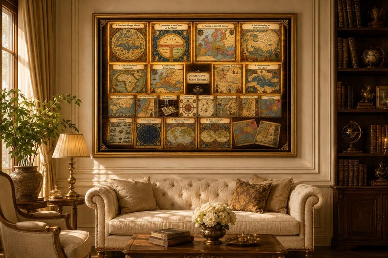 20 Medieval Maps Bundle Printable Wall Art| Medieval World Maps ...