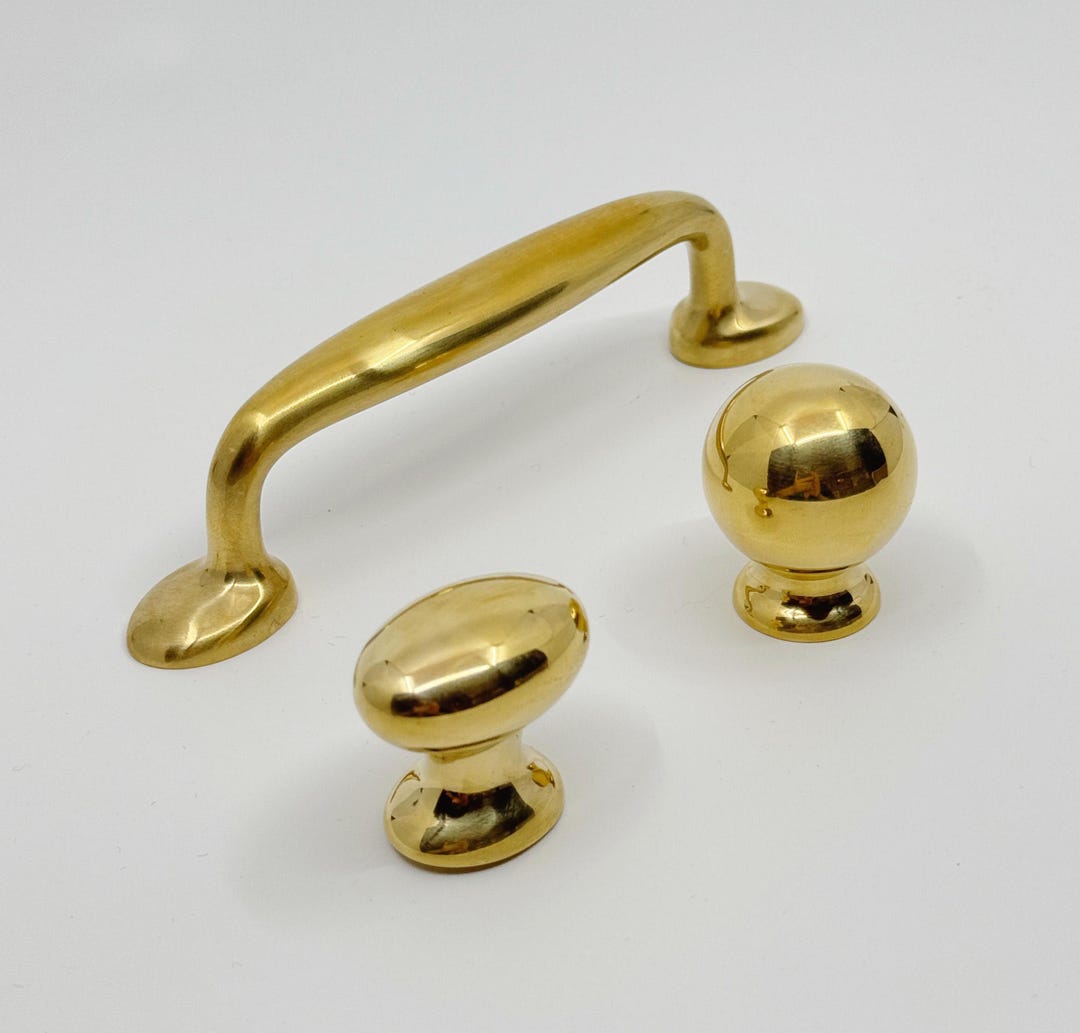 Unlacquered Polished Brass Cabinet Hardware "estate" Traditional Knob and Pulls - Etsy