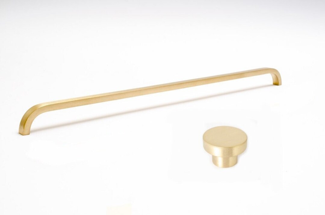 Brushed Unlacquered Brass curve Drawer Pulls and Knob, Cabinet Knob and ...