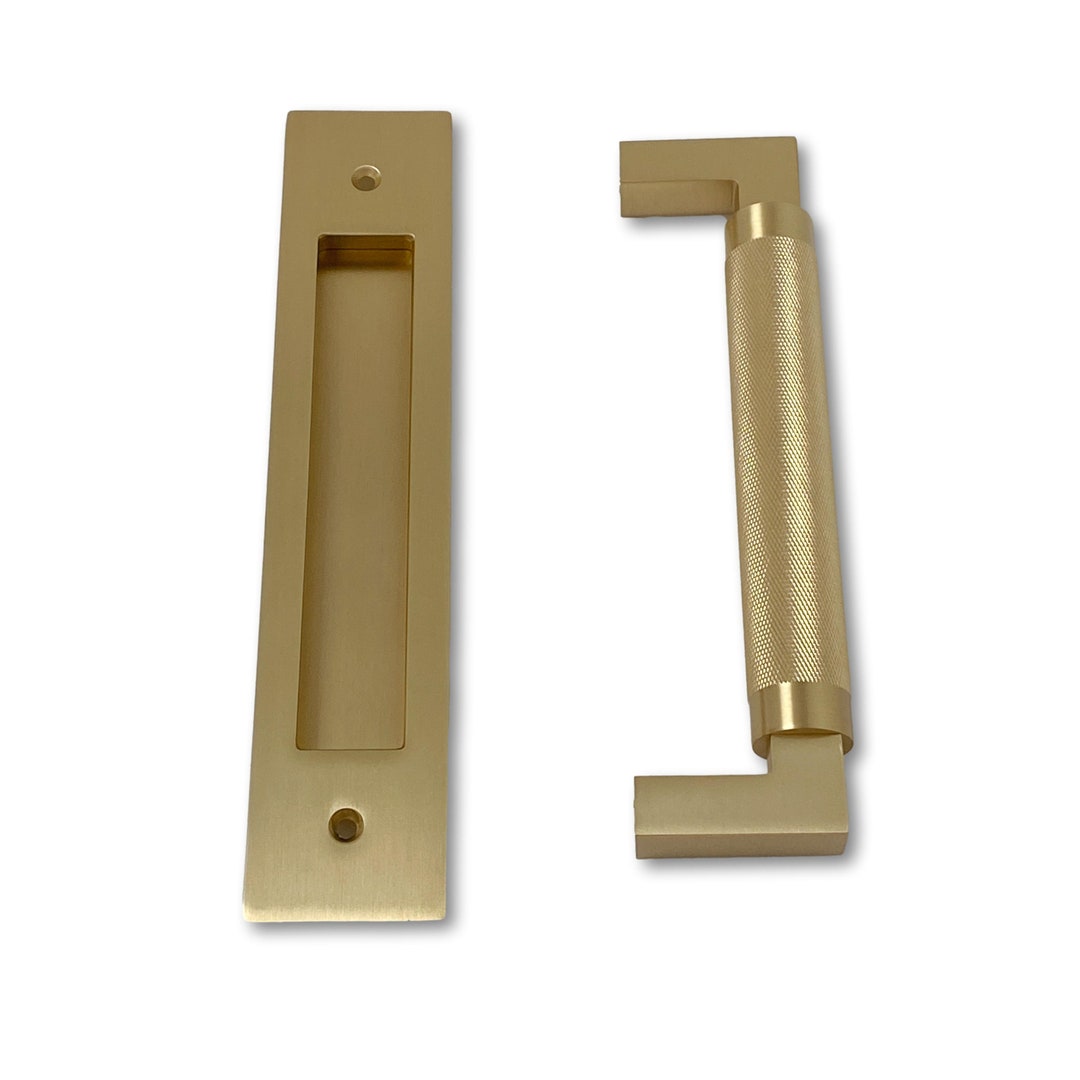 Door Flush Pull and Handle "helix" Brass Front and Back Hardware for ...