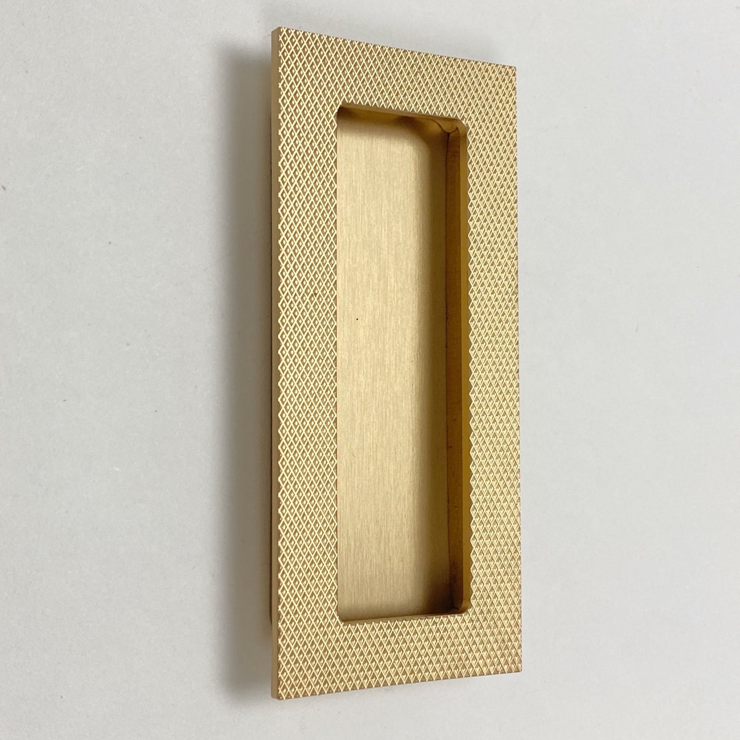 Rectangular Flush Knurled Satin Brass Recess Door Pull - Recessed Closet and Drawer Handles - Etsy