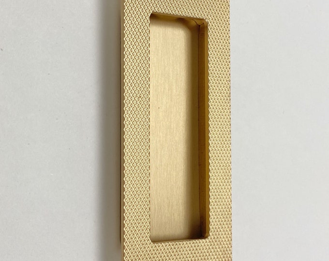 Rectangular Flush Knurled Satin Brass Recess Door Pull - Recessed ...