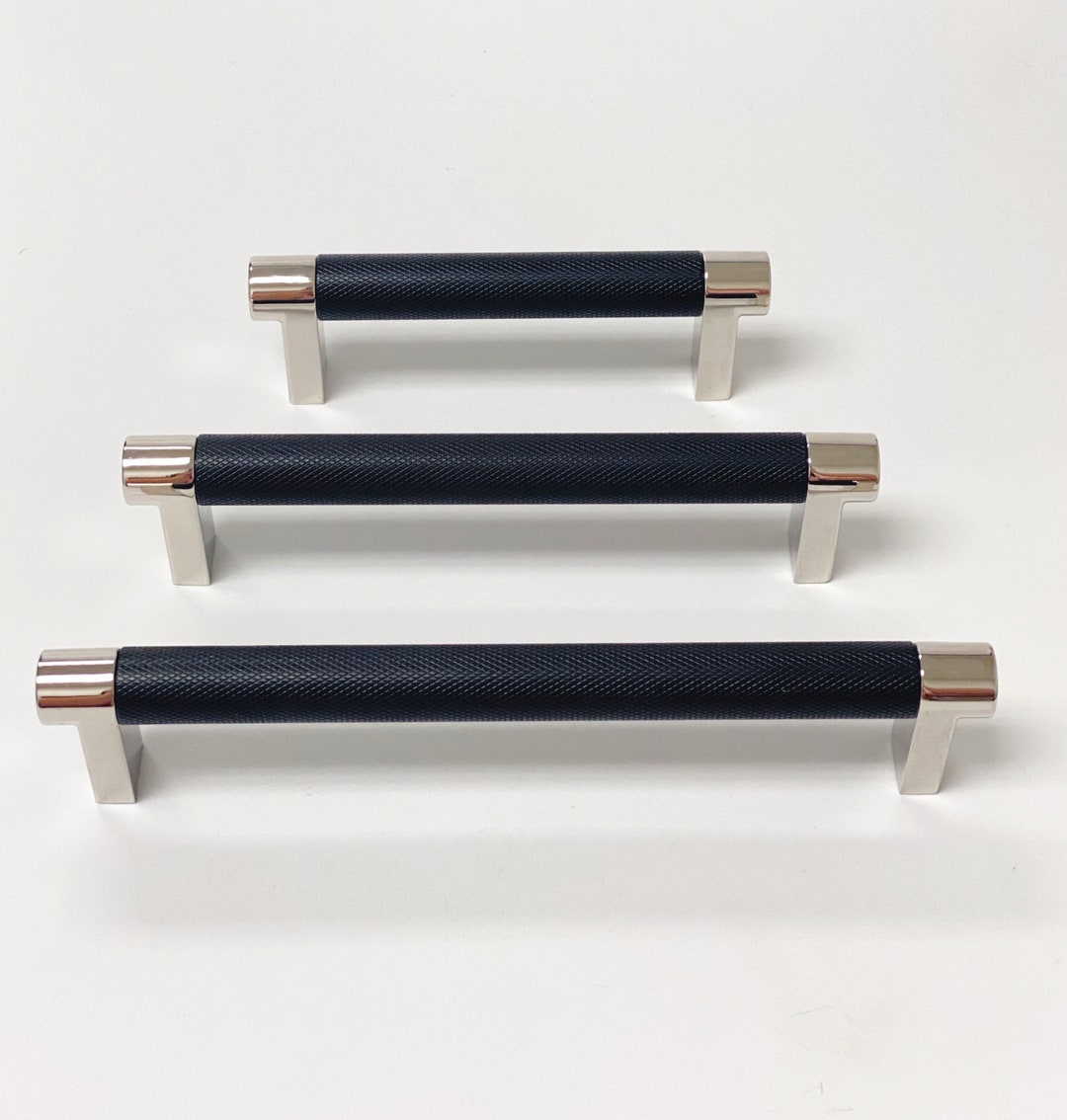 Knurled converse Polished Chrome and Black, Drawer Pulls and Cabinet Hardware - Etsy