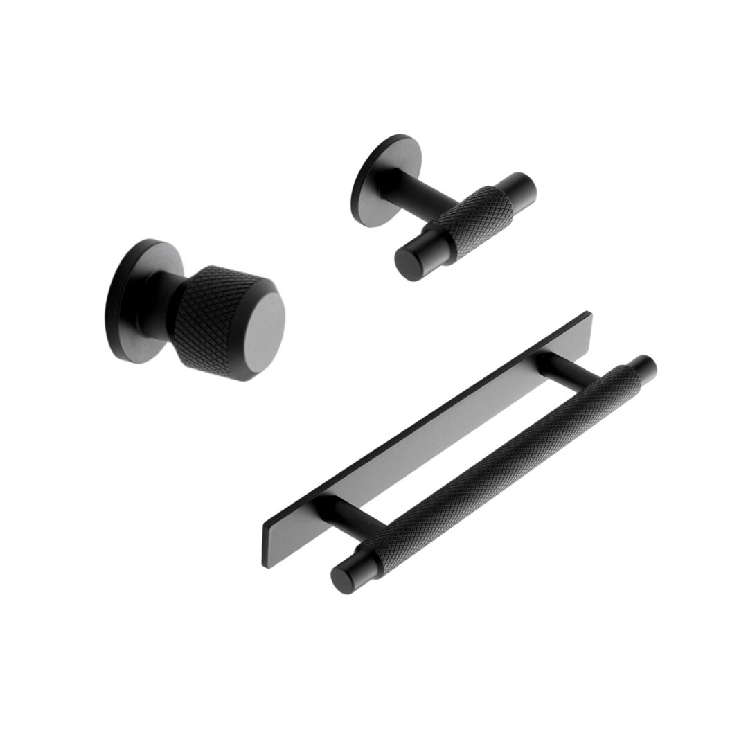 Knurled Backplate “manor" Matte Black Drawer Pulls and Knobs | Cabinet ...