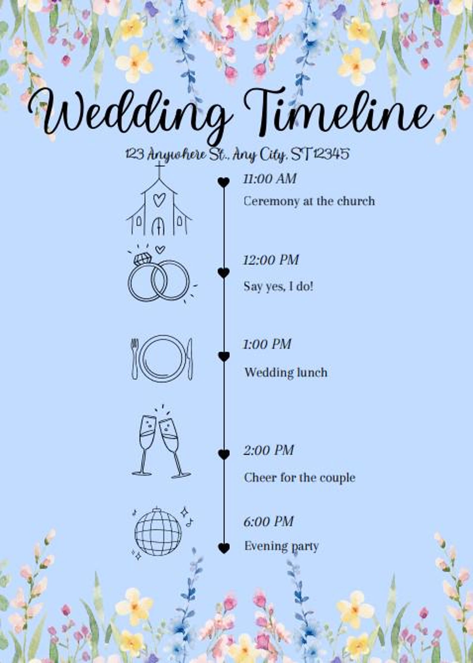 Editable Canva Wedding Timeline Template – Spring Floral Watercolor ...