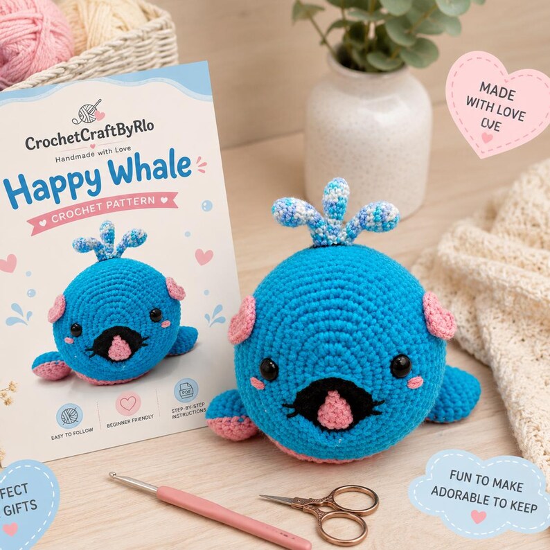 Whale Crochet Pattern PDF | Cute Amigurumi Whale Plush | Ocean Animal ...