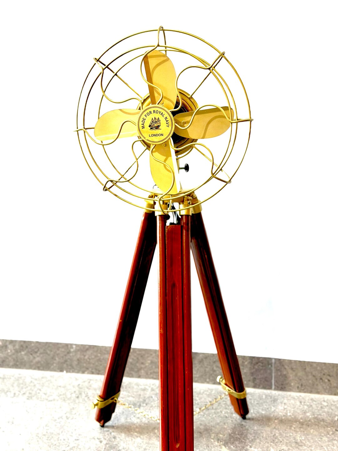 Nautical Royal Navy Fan With Wooden Tripod – Brass and Aluminum ...