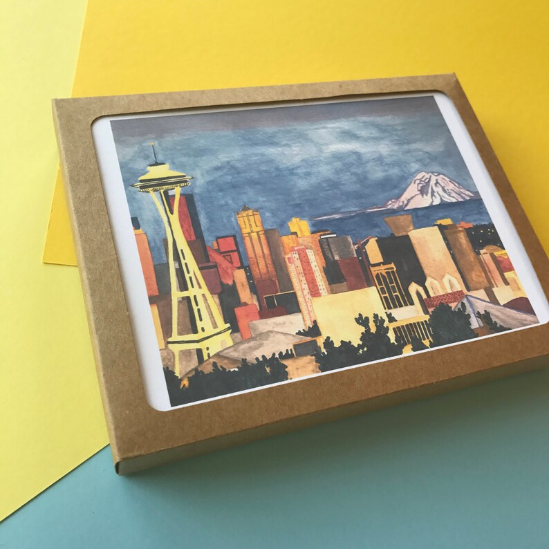 Box of 8 Cards Seattle Blank Cards Seattle Notecards Mount Rainier ...