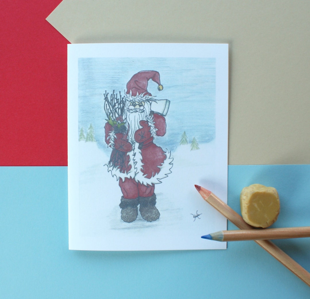 Santa Clause Illustrated Blank Handmade Christmas Card: 'A Visit From ...