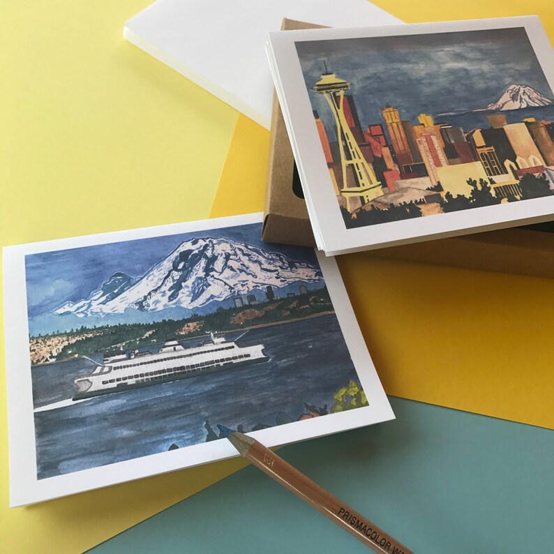 Box of 8 Cards Seattle Blank Cards Seattle Notecards Mount Rainier ...