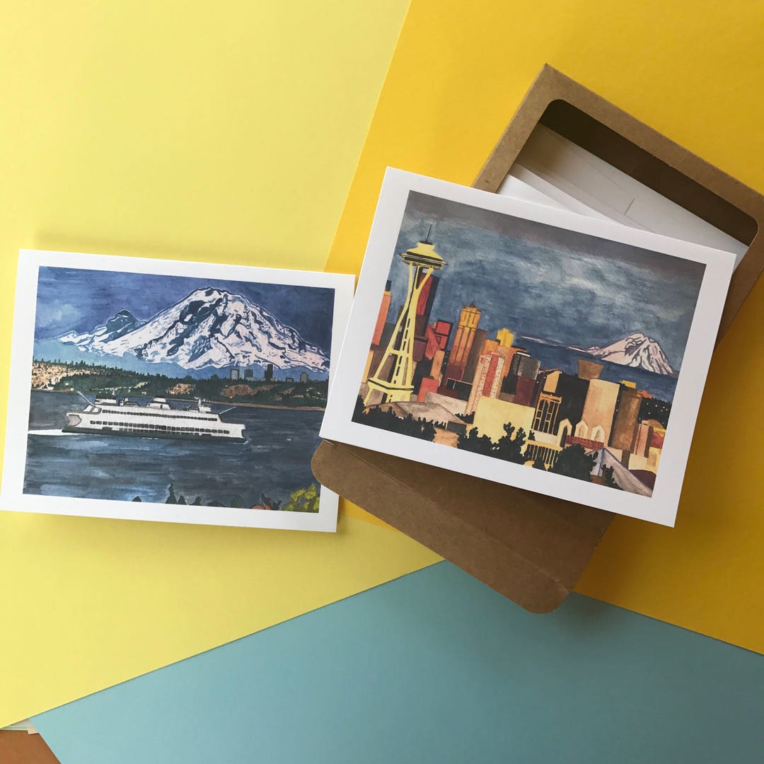 Box of 8 Cards Seattle Blank Cards Seattle Notecards Mount Rainier ...