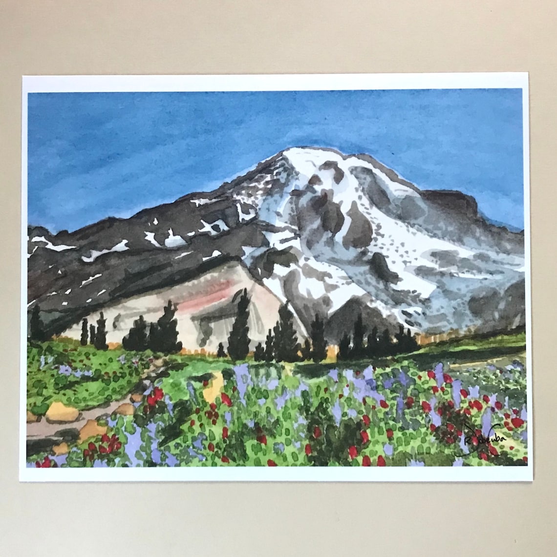 Mt Rainier| Mt Rainier Watercolor Painting| Mt Rainier Wild Flowers| Mt ...