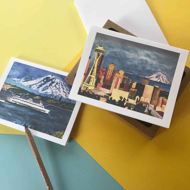 Box of 8 Cards Seattle Blank Cards Seattle Notecards Mount Rainier ...