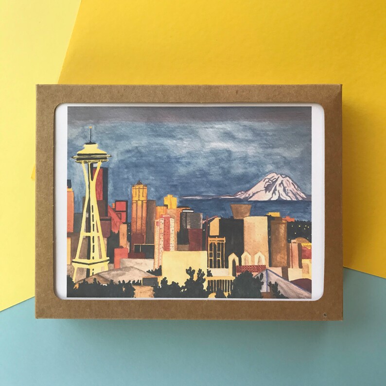 Box of 8 Cards Seattle Blank Cards Seattle Notecards Mount Rainier ...