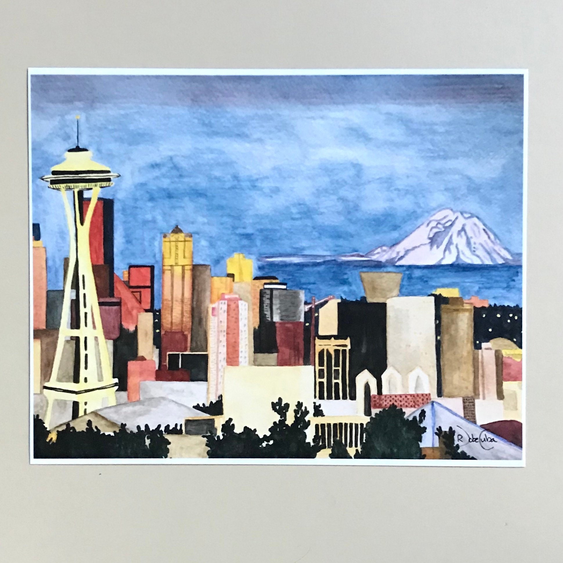 Seattle Skyline Watercolor Print: Urban Landscape Art (8x10) - Etsy