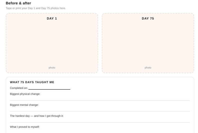 75 Day Challenge Tracker Printable, Habit Fitness Journal (PDF) - Etsy