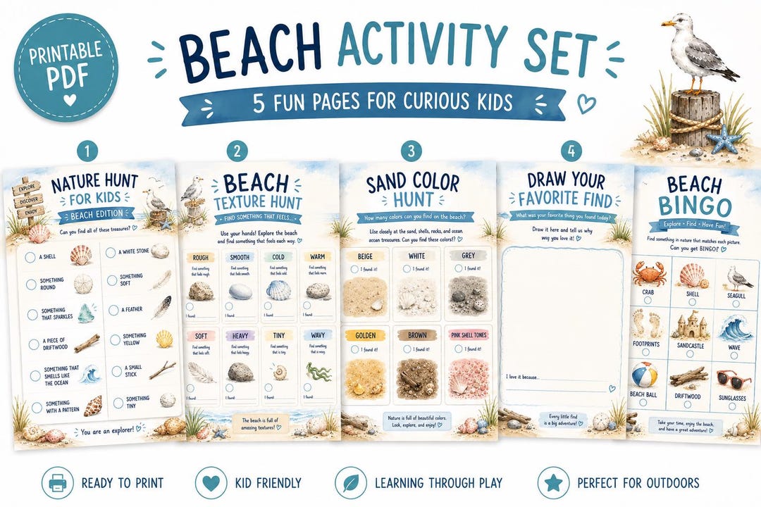 Beach Scavenger Hunt for Kids | Printable Beach Activity Set | Nature ...