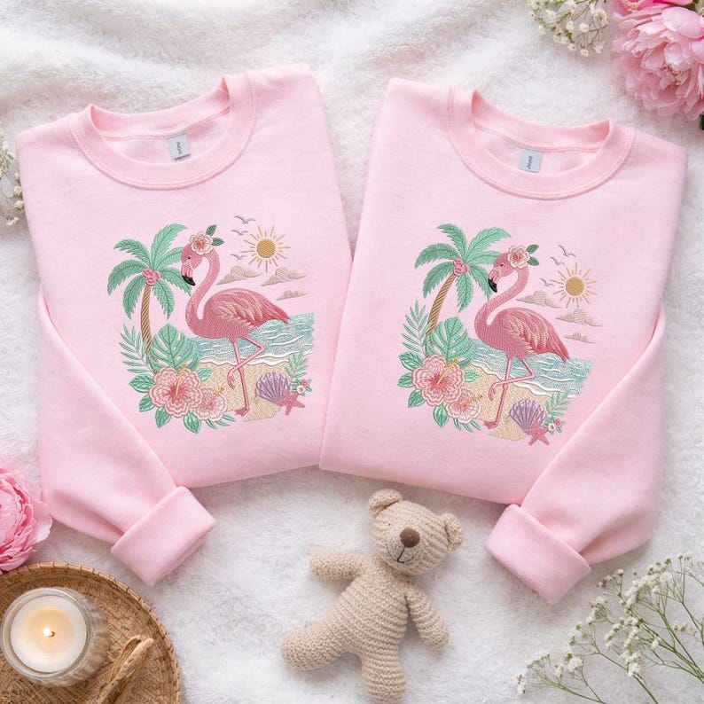 Flamingo Embroidery Design, Tropical Summer Machine Embroidery File ...