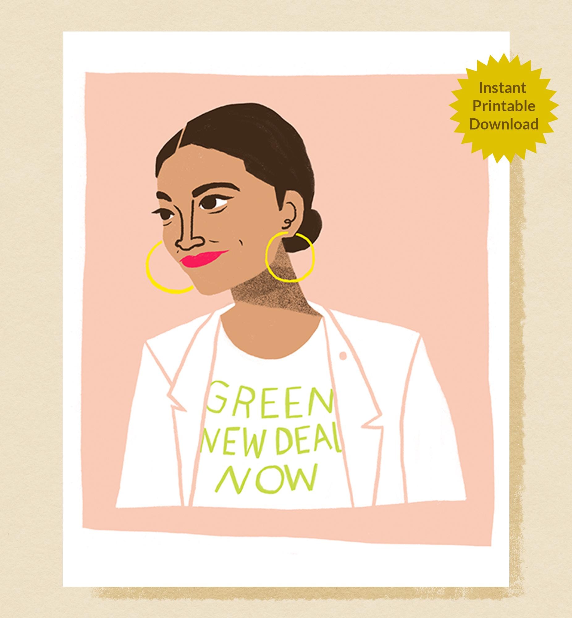 AOC Alexandria Ocasio-cortez, Portrait Illustration, Art Print ...